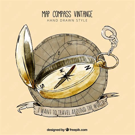 Mão Desenhado Mapa Compasso Citações Vetor Premium