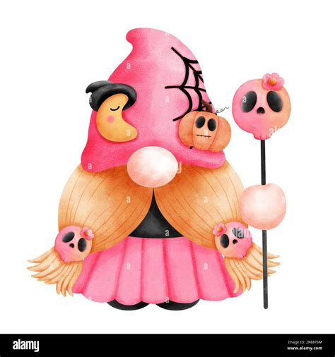 Halloween Gnome Illustrationcute Gnome With Walking Stickpumpkin And