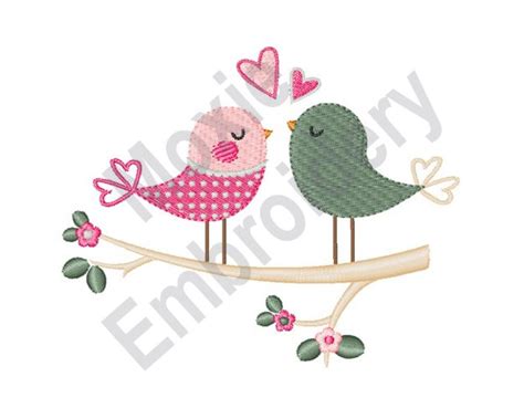 Love Birds Machine Embroidery Design Bird Couple On Tree Branch