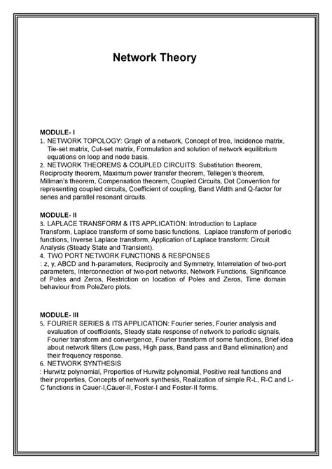 Network Theory Final Network Theory MODULE I NETWORK TOPOLOGY Graph