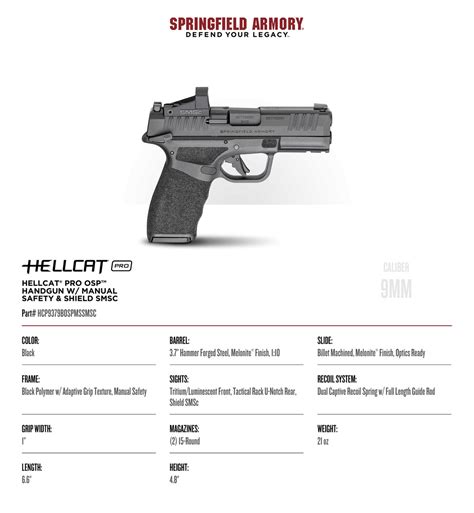 Springfield Hellcat Pro Osp Shield Smsc 9mm 3 70 Barrel Optic Ready Serrated Shield Smsc