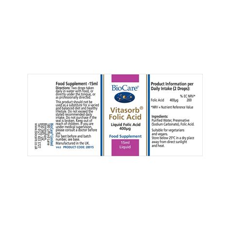 Vitasorb ® Ácido Fólico (Ácido Fólico Líquido) 15ml « Biocare ...