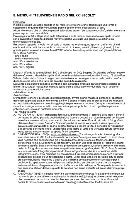 Televisione E Radio Nel Xxi Secolo Di E Menduni Docsity