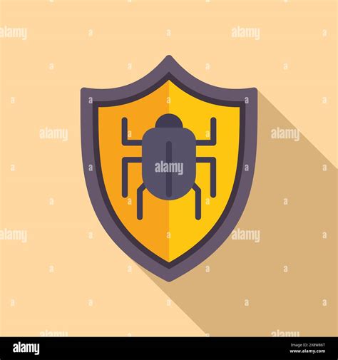 Flat Design Icon Representing Cybersecurity Featuring A Shield With A Stylized Bug Silhouette