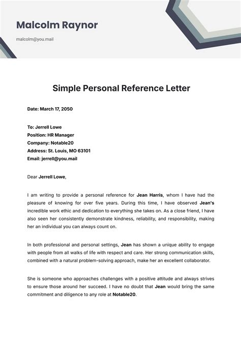 Personal Reference Letters