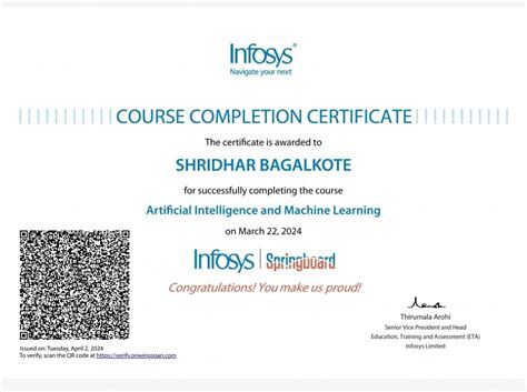 Completed Infosys Springboard Course Shridhar Bagalkote Posted On The