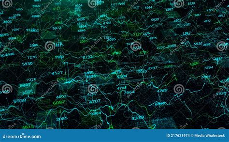 Technological Background With The Analytics And Statistics Data With Graphs On Black Background