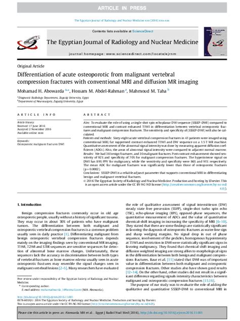 Pdf Differentiation Of Acute Osteoporotic From Malignant Vertebral