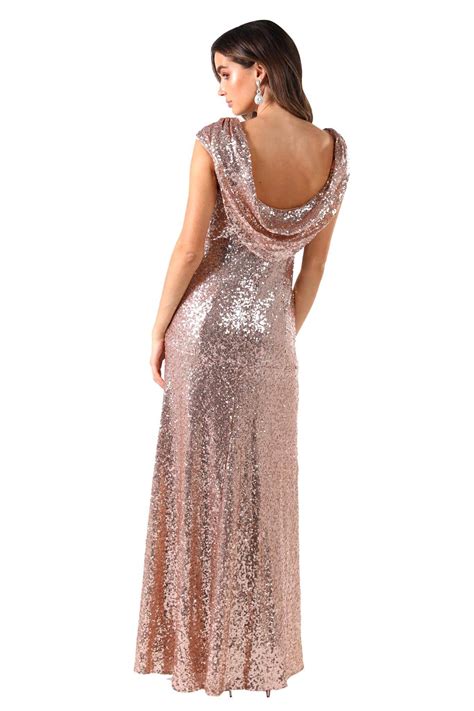 Kira Cowl Back Sequin Maxi Dress Rose Gold Noodz Boutique