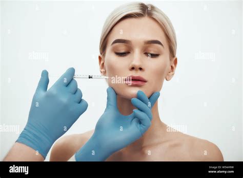 Botox Injection Young Attractive Woman Keeping Her Eyes Closed While