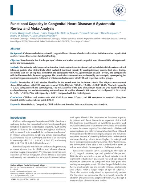 Pdf Functional Capacity In Congenital Heart Disease A Systematic