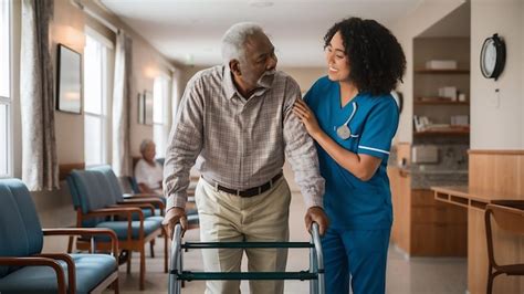 Premium Photo Asian Nurse Helps Man On An Adult Walker In A Nursing Home