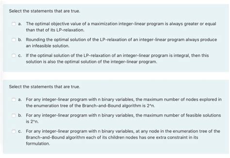 Solved Select The Statements That Are True A The Optimal