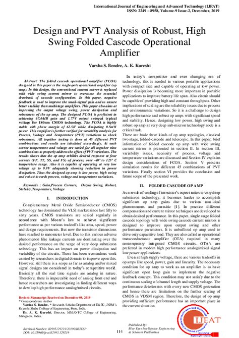 Pdf Design And Pvt Analysis Of Robust High Swing Folded Cascode Operational Amplifier