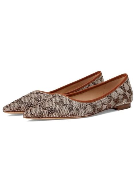 Coach Daphne Crystal Signature Jacquard Flat Flat Shoes Leather Manmade In Brown Lyst