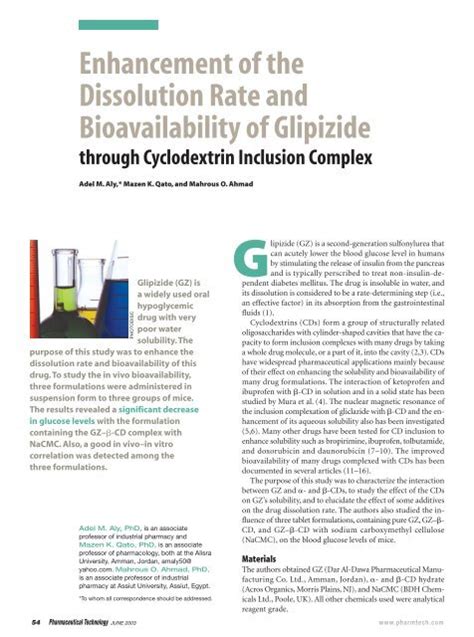 Enhancement Of The Dissolution Rate And Bioavailability Of Glipizide