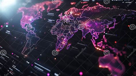 Futuristic Digital Map Showing Global Connections And Vibrant Data Visualizations Stock