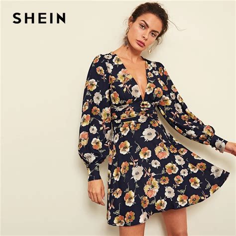 Shein Multicolor Vacation Boho Bohemian Beach Deep V Neck Floral Print