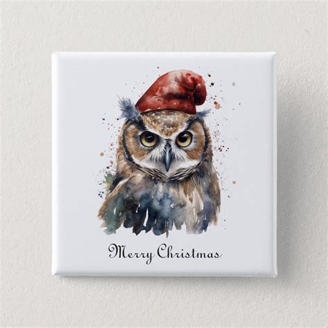 An Owl With A Red Hat On Its Head Is Shown In This Button
