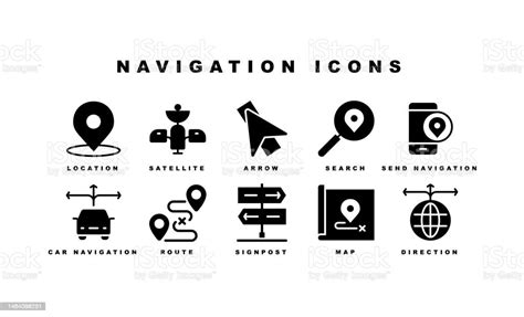 Navigation Map Route Signpost Satellite Location Icons Stock