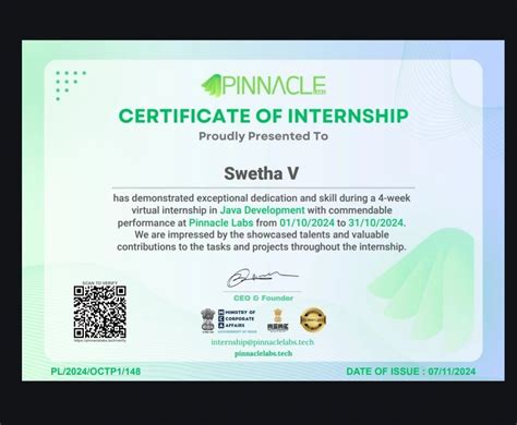 Swetha V On Linkedin Internshipcompleted Javadevelopment Pinnaclelabs