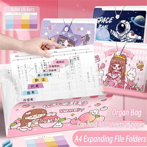 A Expanding File Folders Organ Bag Layer Cartoon Document Organizer Office School Supplies