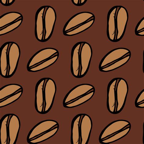 Seamless Pattern With Coffee Beans On Dark Brown Background Vector Image Vector Art