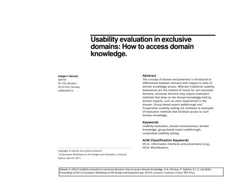 Pdf Usability Evaluation In Exclusive Domains How To Access Domain Knowledge