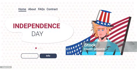 7월 4일 미국 독립기념일 축하 행사를 기념하는 미국 국기를 들고 축제 모자를 쓴 남자 4세기에 대한 스톡 벡터 아트 및 기타 이미지 4세기 7월 7월 4일 Istock