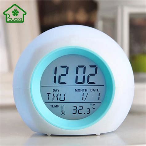 Cute Round 7 Color Backlight Digital Led Alarm Clock Calendar