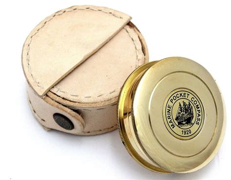 Vintage Replica Brass Pocket Compass With Leather Case By Reason Season