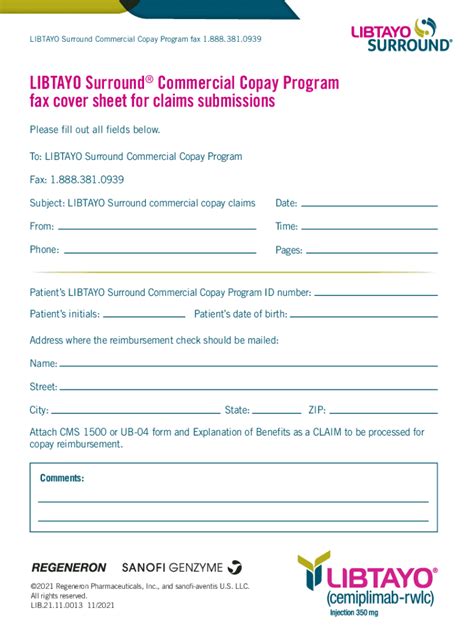 Fillable Online Copay Program Reimbursement Fax Cover Sheet Libtayo