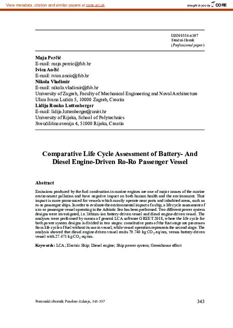 Pdf Comparative Life Cycle Assessment Of Battery And Diesel Engine