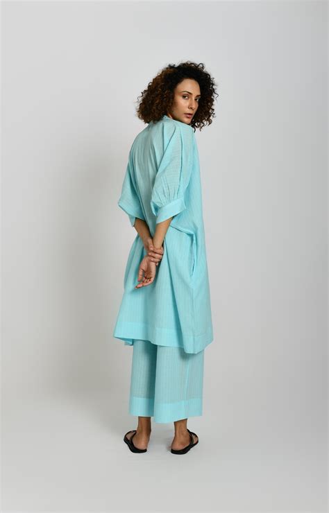 Striped Kaftan Co Ord Set Light Blue Hiranya