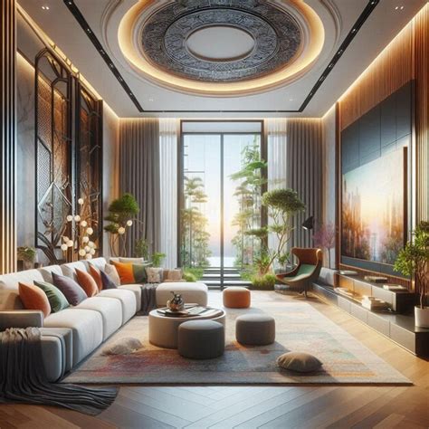 Colorful Luxurious Condo Flat Appartment Loft Interior Design Social Media Template Mockup