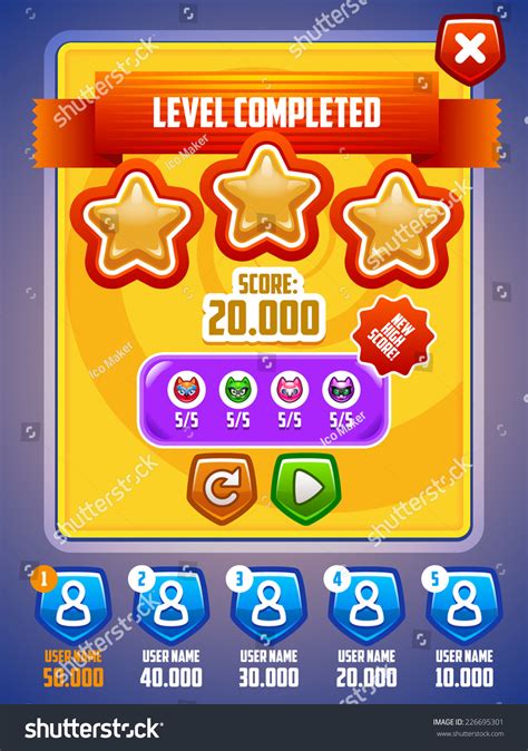 Game Ui Level Completed Screen Vector 스톡 벡터 로열티 프리 Shutterstock