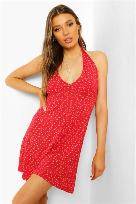 Floral Halterneck Swing Playsuit Boohoo Uk