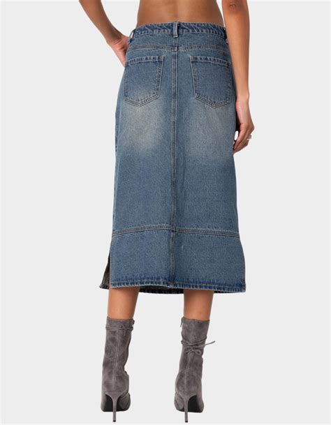 Edikted Lassy Washed Denim Midi Skirt Light Blue Tillys