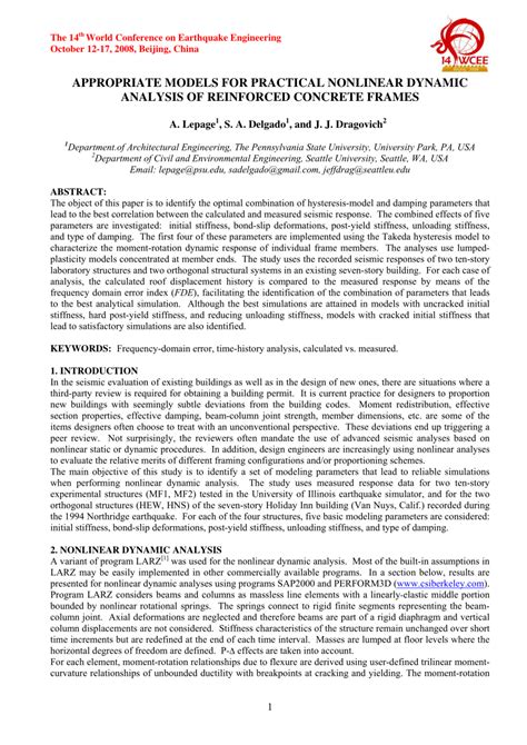 Pdf Appropriate Models For Practical Nonlinear Dynamic Analysis Of
