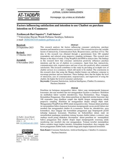 Pdf Factors Influencing Satisfaction And Intention To Use Chatbot On