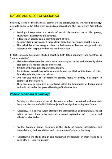 Nature And Scope Of Sociology NATURE AND SCOPE OF SOCIOLOGY Sociology Is One Of The First