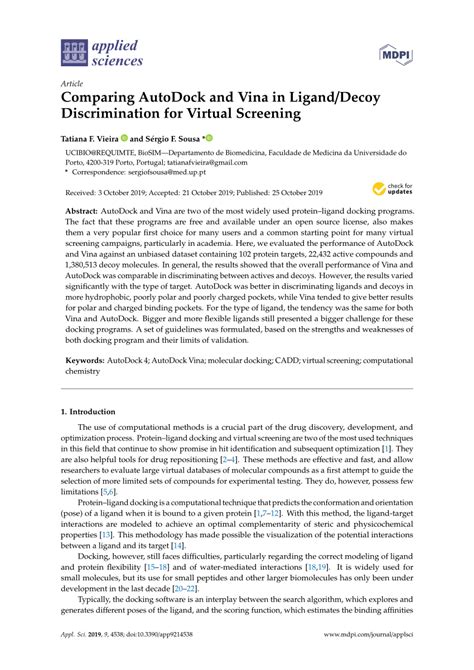 Pdf Comparing Autodock And Vina In Liganddecoy Discrimination For Virtual Screening
