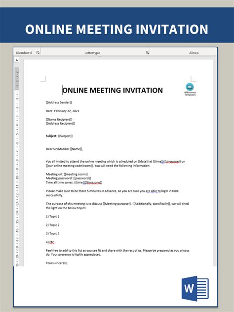 Online Meeting Invitation Allbusinesstemplates