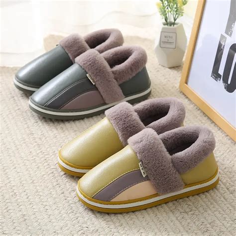 Unisex Faux Leather Waterproof Warm Plush Lining Comfortable Non Slip