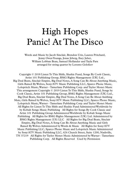 High Hopes Arr Lorento Golofeev By Panic At The Disco Sheet Music