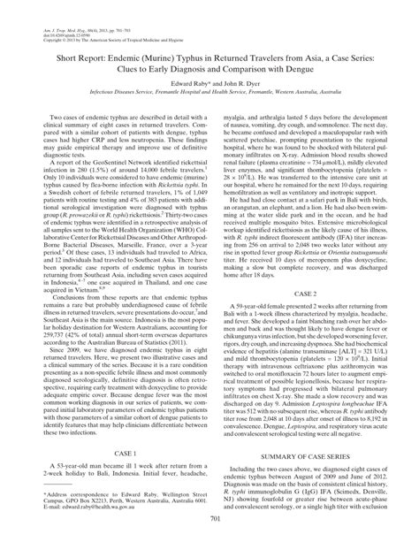 Pdf Endemic Murine Typhus In Returned Travelers From Asia A Case