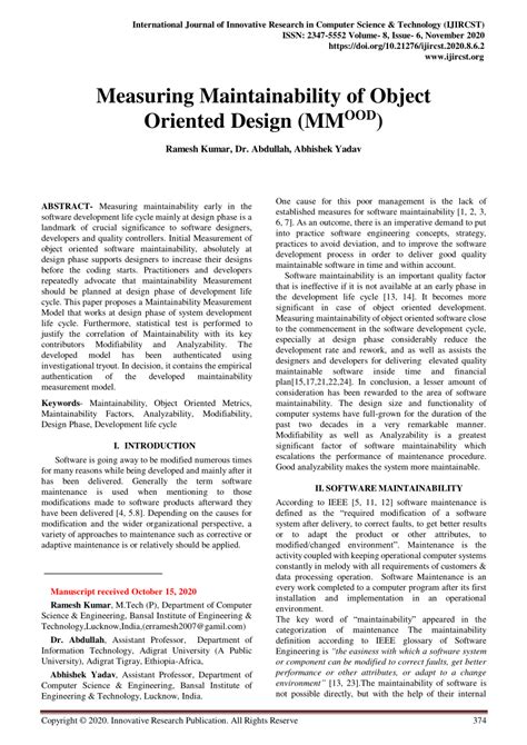 Pdf Measuring Maintainability Of Object Oriented Design Mmood