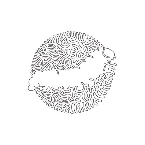 Continuous Curve One Line Drawing Of Leaf Caterpillar Abstract Art In Circle Single Line