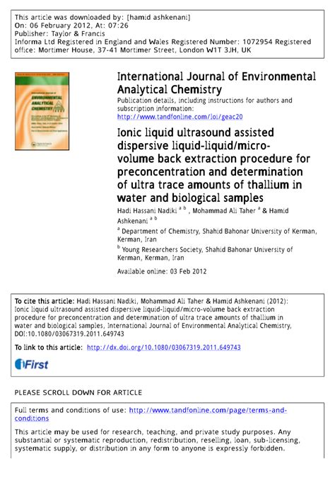 Pdf Ionic Liquid Ultrasound Assisted Dispersive Liquidliquidmicro