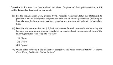 Question 5 Statistics Class Data Analysis Part Chegg